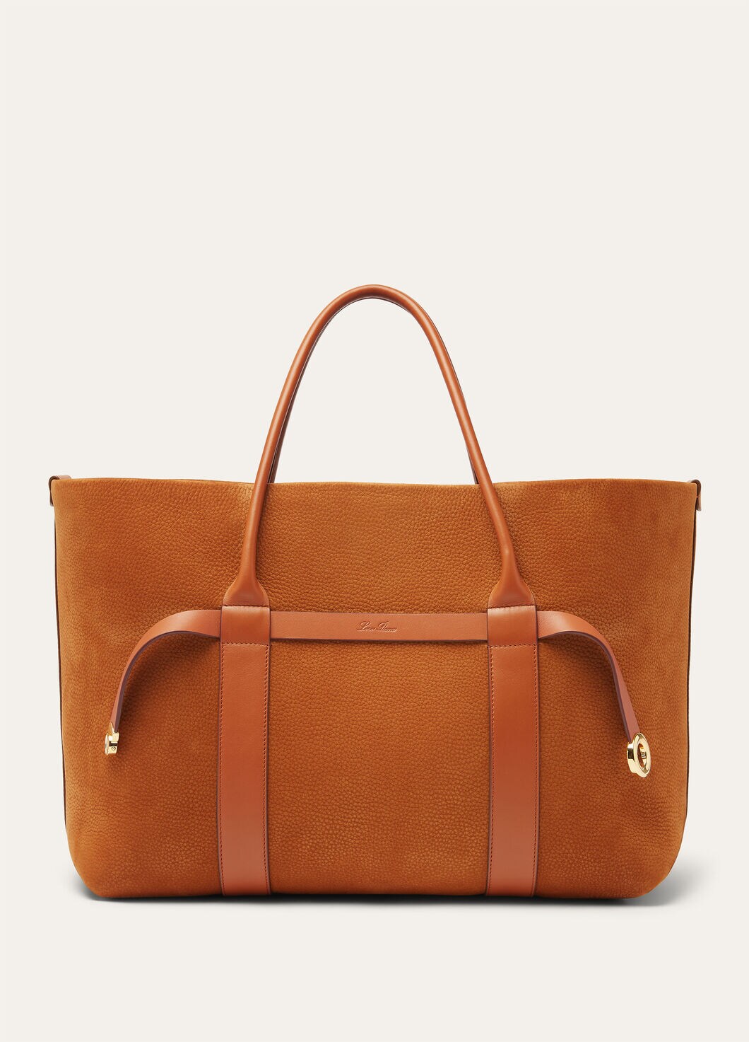 Ghiera Shopper Large Calfskin Bon Ton Brown/Sun Gold | Loro Piana CC